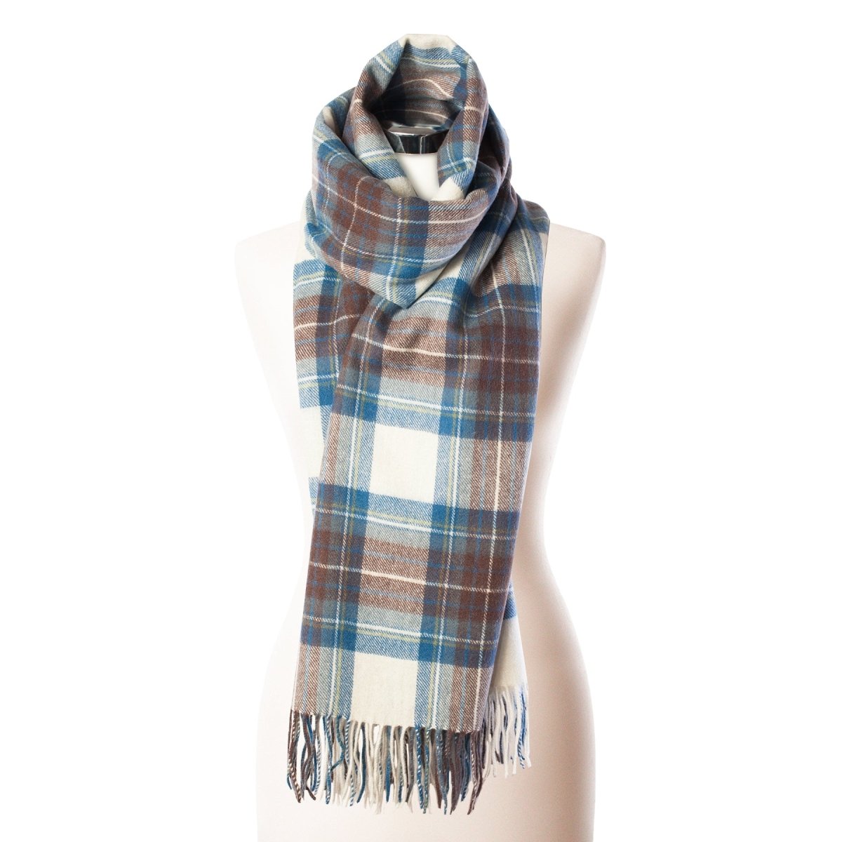 Marchbrae Lambswool Stole Stewart Muted Blue